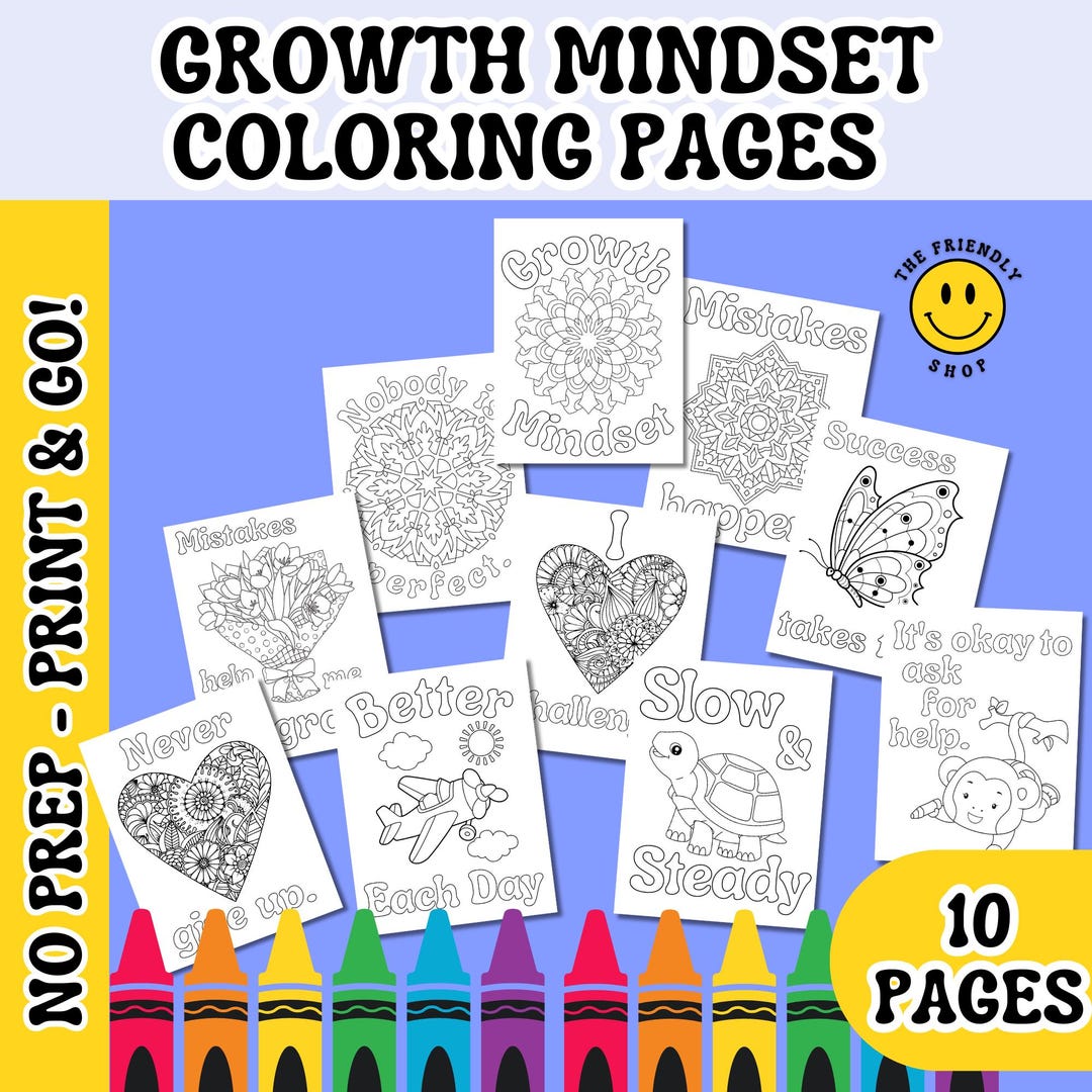 Growth Mindset Coloring Pages; Character Building Classroom Activity ...