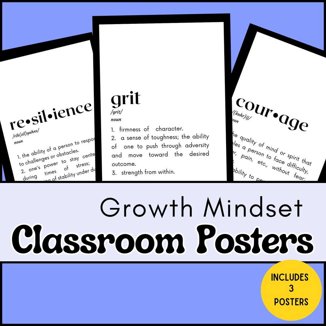 Growth Mindset Classroom Posters – Resilience, Grit, Courage (PDF) - Etsy
