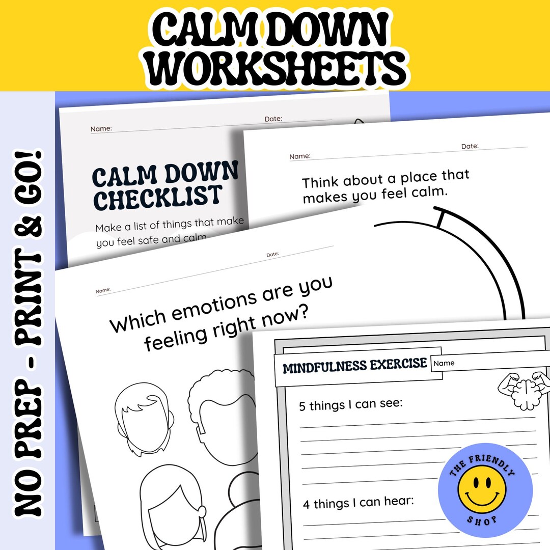 CALM DOWN WORKSHEETS - Calming Corner Activity for Emotional Regulation ...