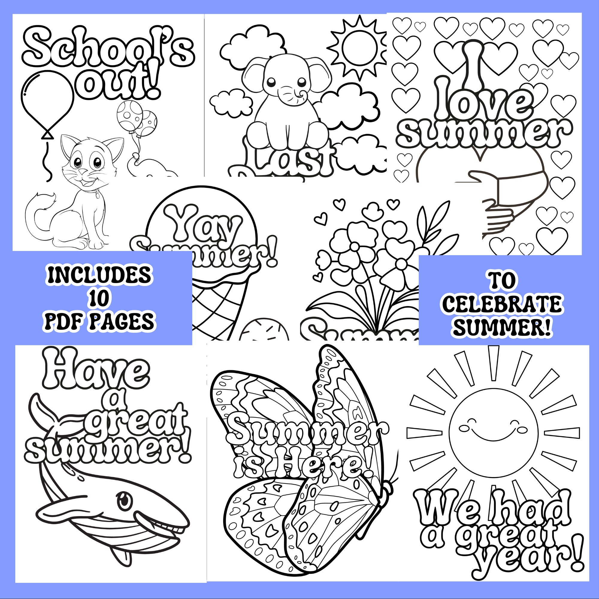 LAST DAY of SCHOOL Coloring Pages - Coloring Activity Sheets for Summer ...