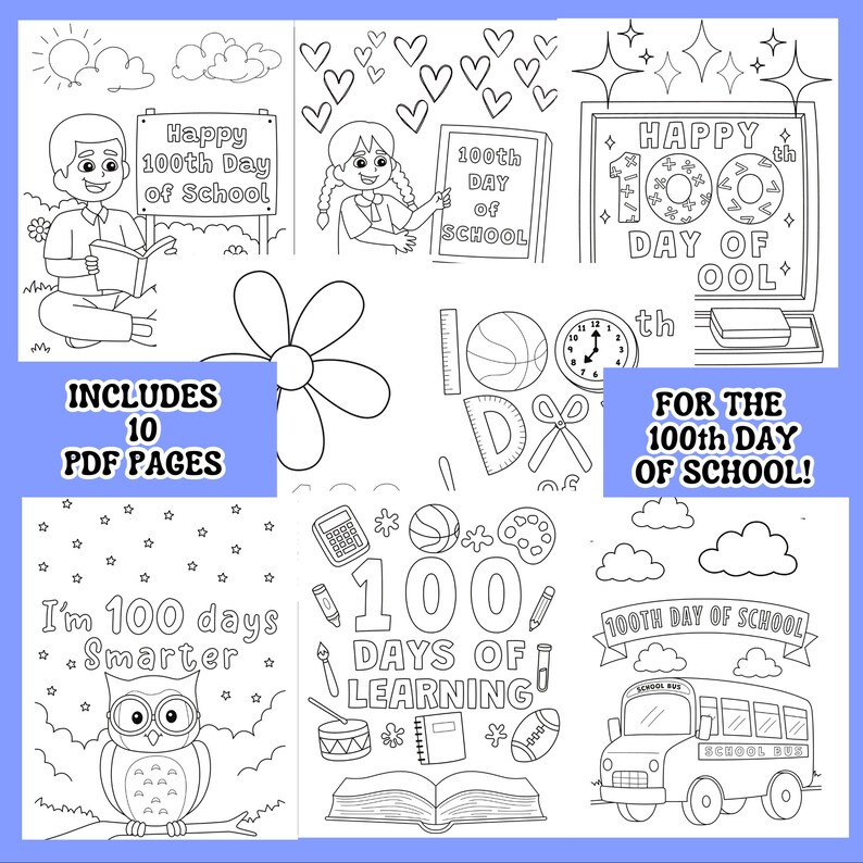100th DAY OF SCHOOL Coloring Pages - Classroom Activity to Celebrate ...
