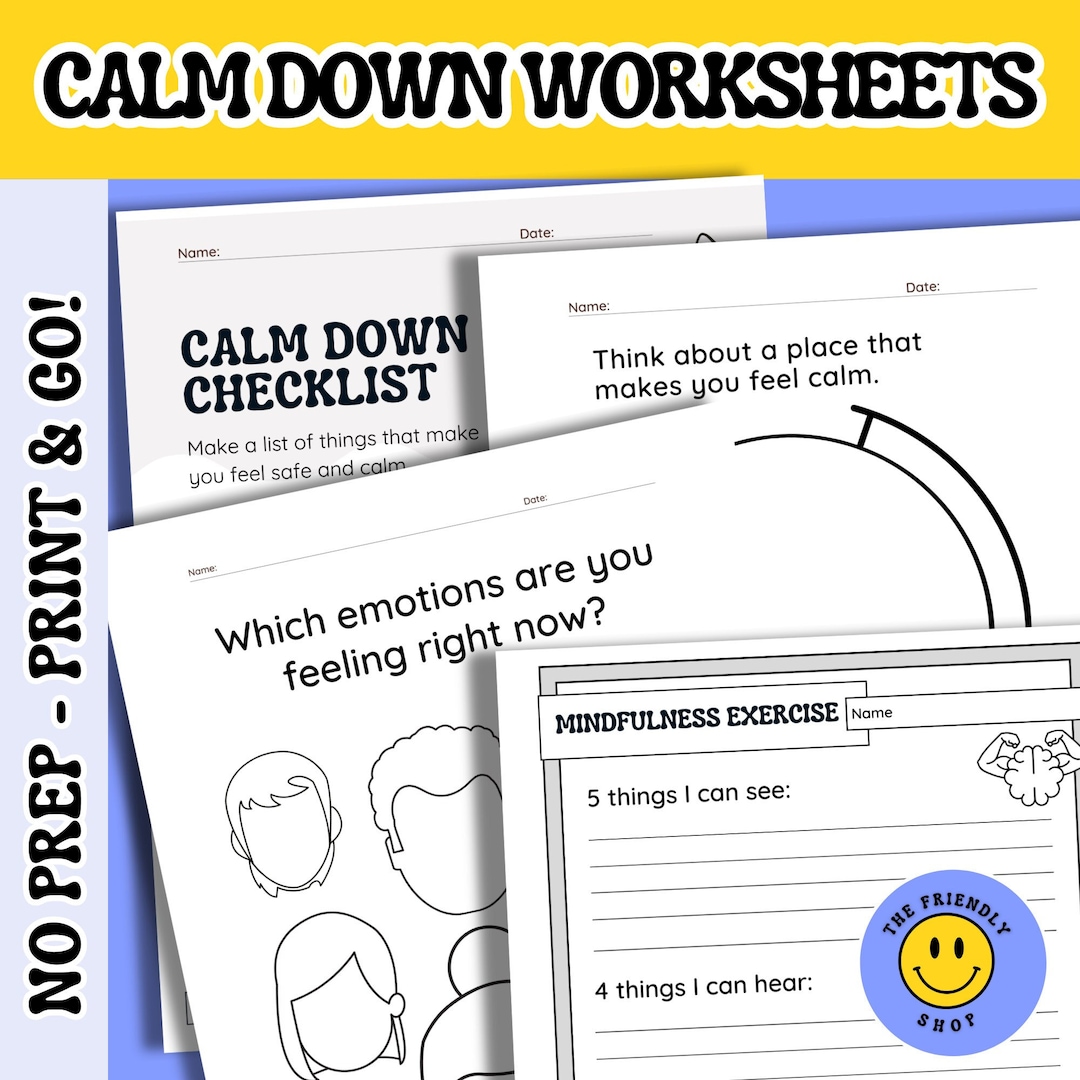 CALM DOWN WORKSHEETS Calming Corner Activity for Emotional Regulation ...
