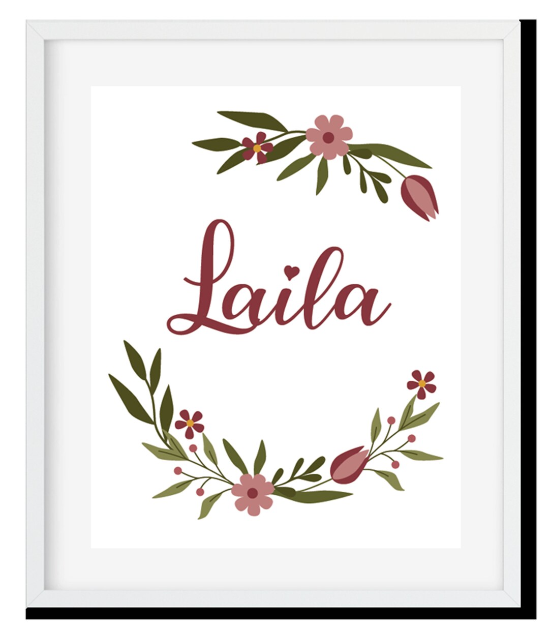 Custom Name Print With Flower Wreath - Etsy