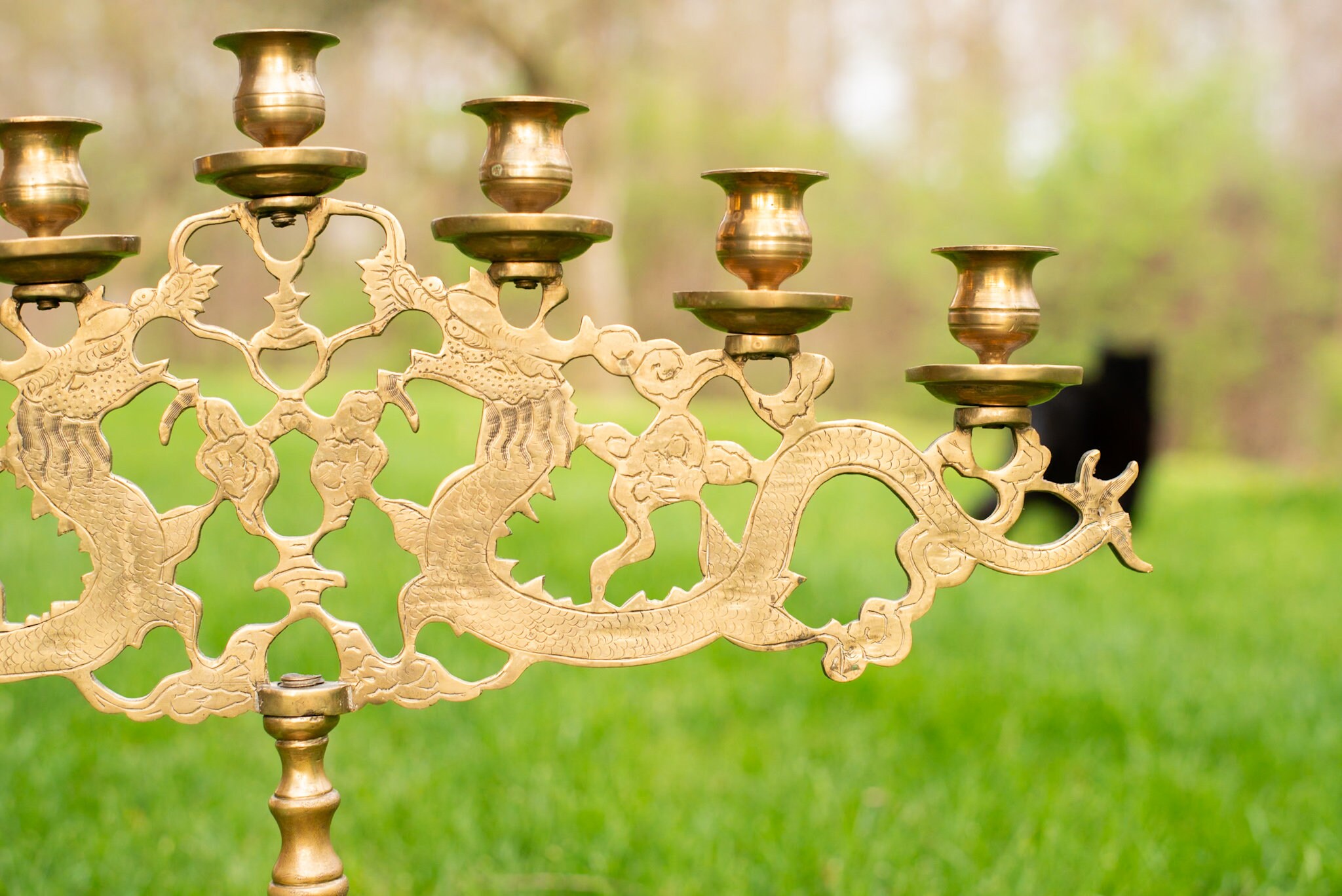 Large Vintage Etched Brass Chinese Dragon Candelabra - Etsy