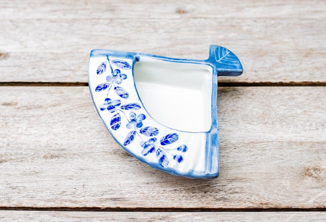 Vintage Japanese Ceramic Blue and White Fan Ashtray - Etsy