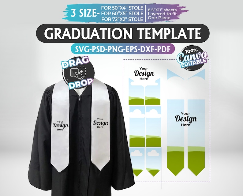 Graduation Stole Template: Canva Editable, 6 Sizes (digital Download ...