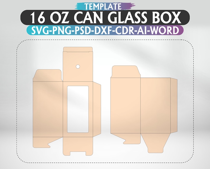 16oz Can Glass Box Template: Window Box SVG, PNG, PSD (instant Download ...