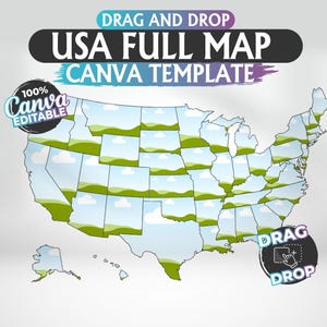USA Map Canva Template: Editable Drag & Drop Design (digital Download ...