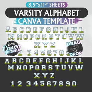 Varsity Alphabet Canva Template: Drag & Drop Sports Font (8.5"x11 ...