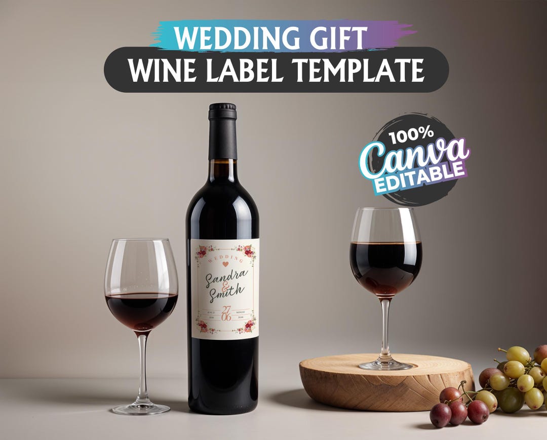 DIY Editable Wedding Wine Label Template, Canva Customizable Design ...
