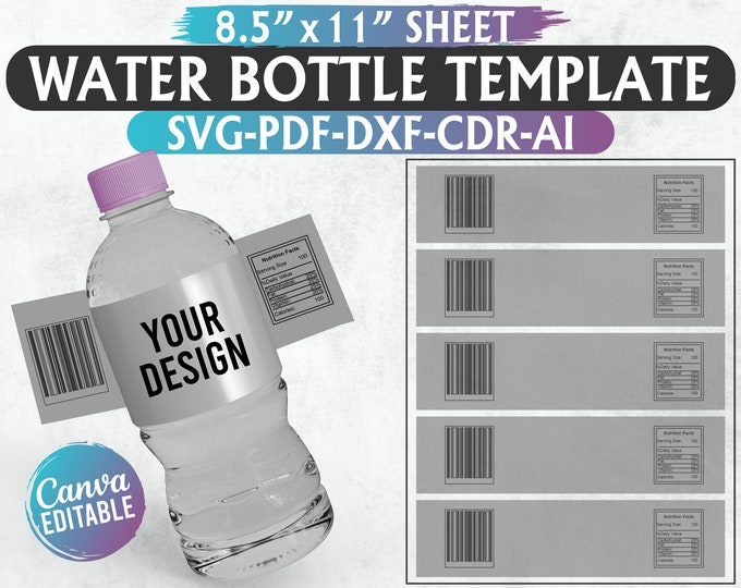 Water Bottle Labels Template, Label Svg, Water Bottle Label Blank ...