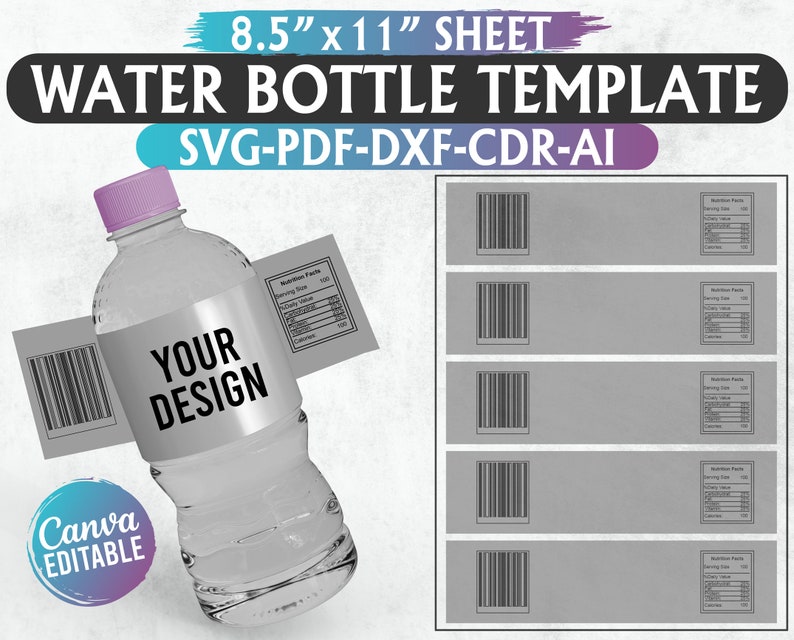 Water Bottle Labels Template Label Svg Water Bottle Label - Etsy Canada