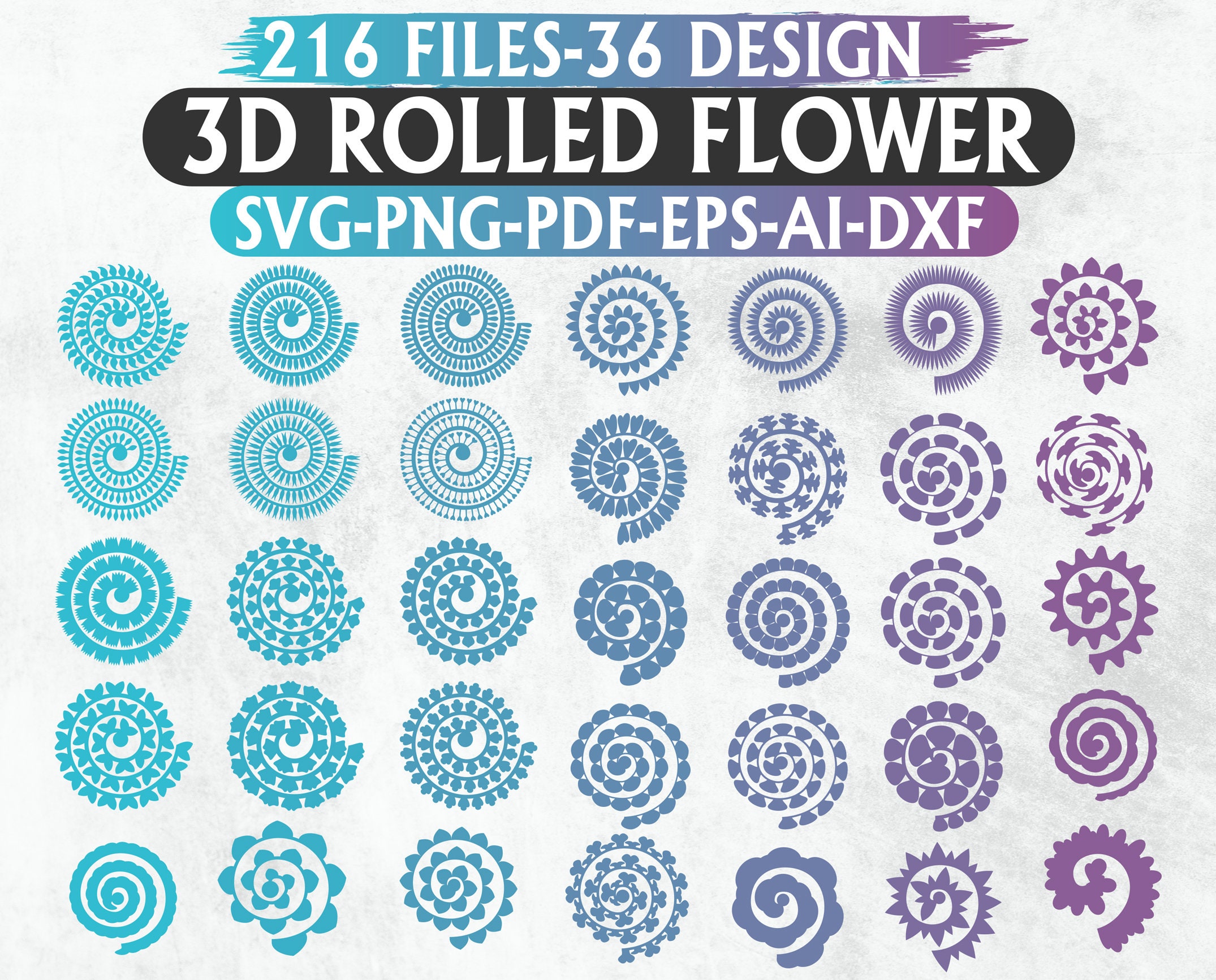 Rolled Flower Svg, Paper Flower Svg, 3D Flower Svg, Leaf SVG Bundle ...