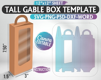 Tall Gable Box Template, Tall Window Box, Gable Box, Tall Box Svg, Box ...