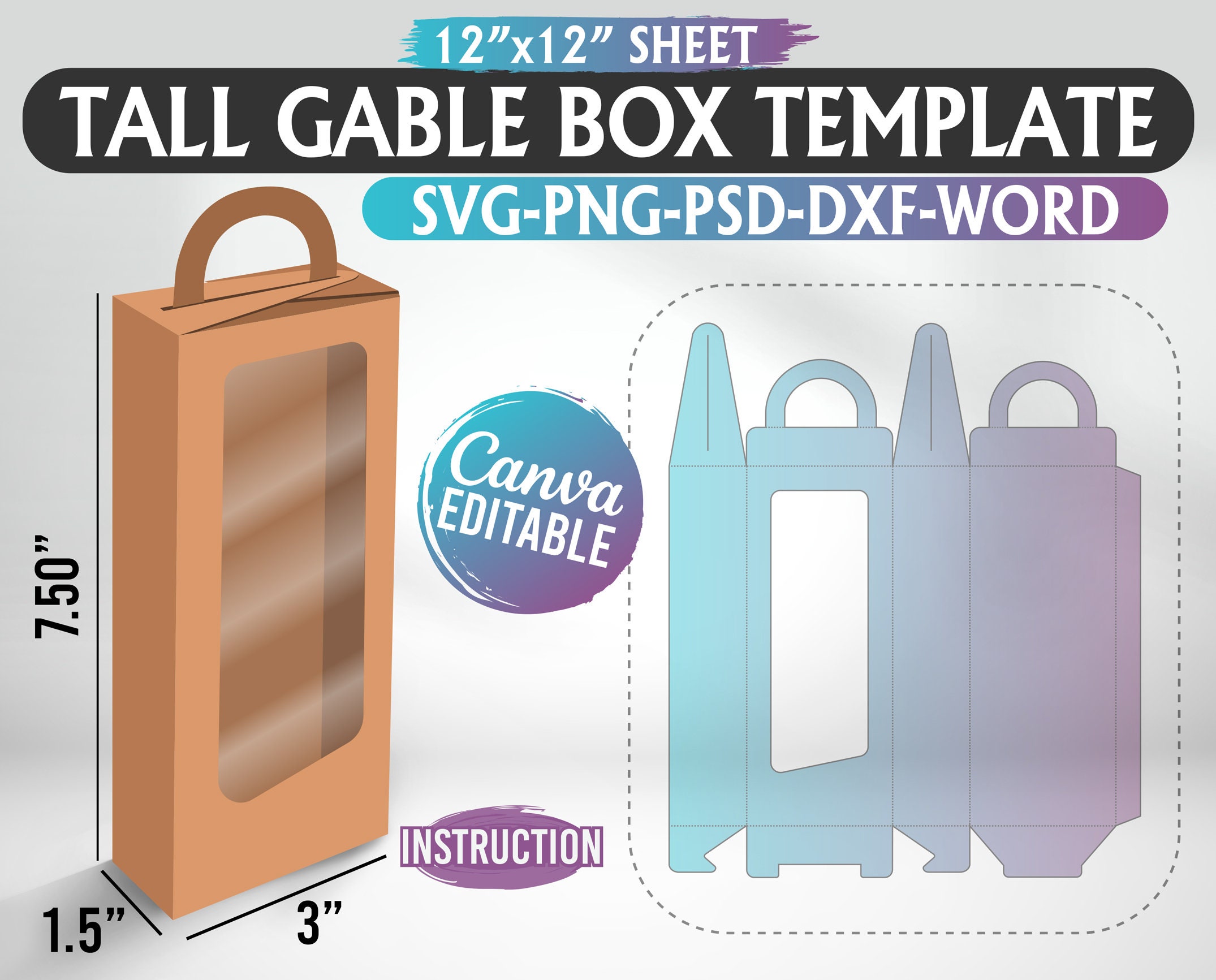 Tall Gable Box Template, Tall Window Box, Gable Box, Tall Box Svg, Box ...