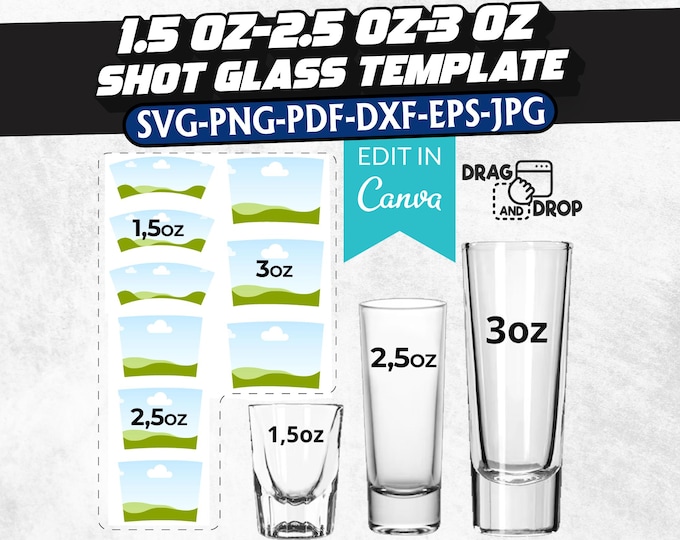 Shot Glass Wrap Template Bundle: Sublimation SVG, Canva Editable ...
