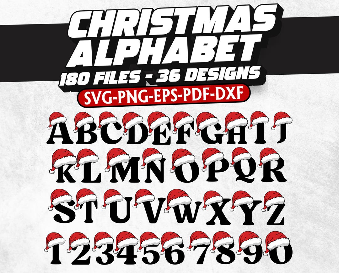 Christmas Alphabet SVG: Santa Hat Letters, Numbers (digital Files) - Etsy