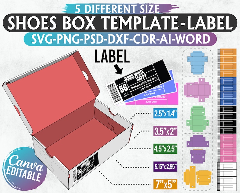 Sneaker Box Template SVG: Shoe Box Label, Cricut Files (instant ...