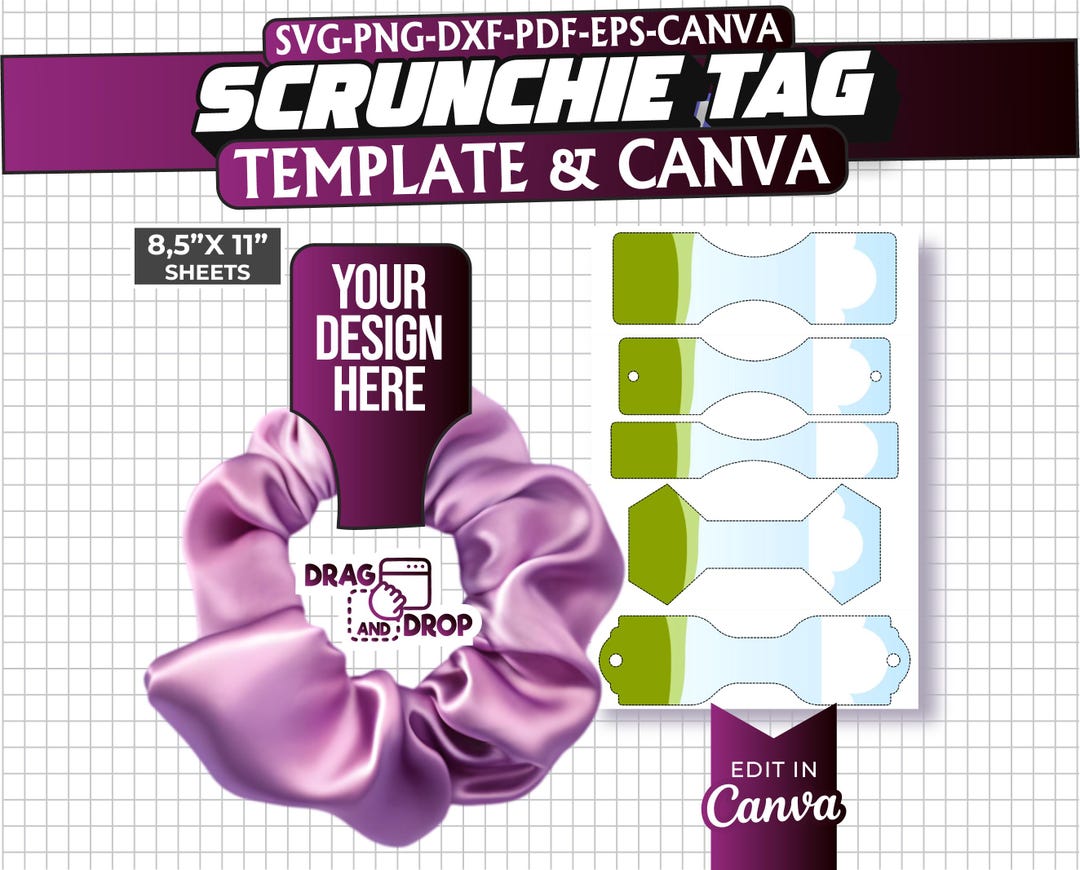 Scrunchie Tag Template, Scrunchie Tag Svg Canva Template, Editable Hair ...