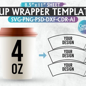 Paper Cup Wrapper Template Bundle, Cup Wrapper Svg Template, Paper ...