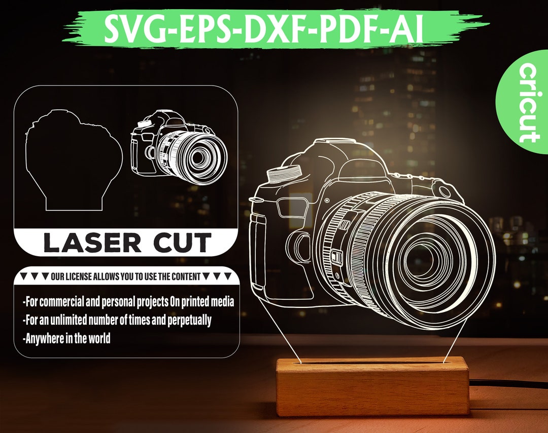 Camera 3D Illusion Lamp SVG: Laser Cut File, Glowforge Ready (digital ...
