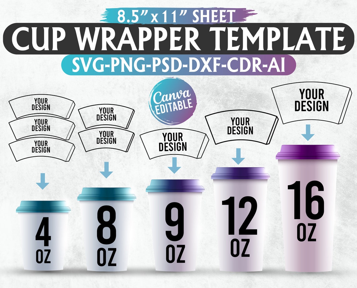 Paper Cup Wrapper Template Bundle, Cup Wrapper Svg Template, Paper ...