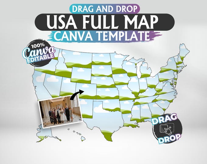 USA Map Canva Template: Editable Drag & Drop Design (digital Download ...