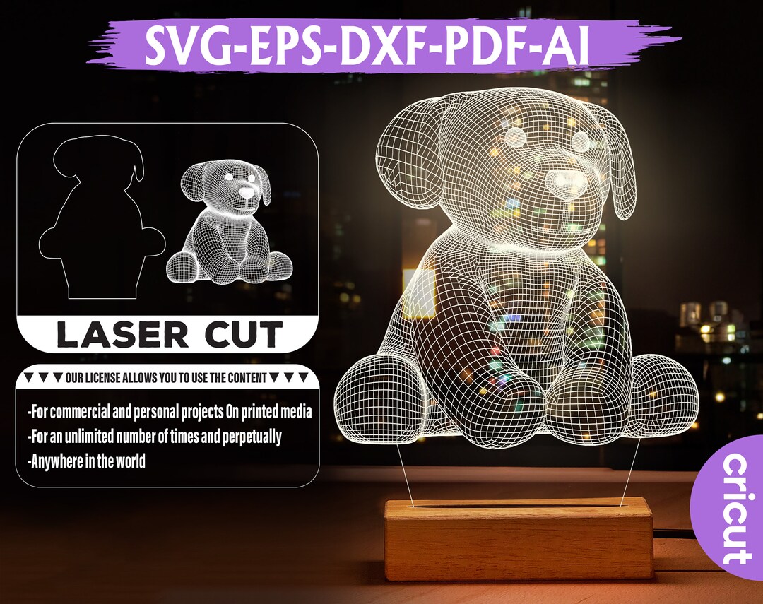 Cute Dog Acrylic Lamp File for Laser Cut,cnc Cutting, Cdr, Pdf, Dxf ...