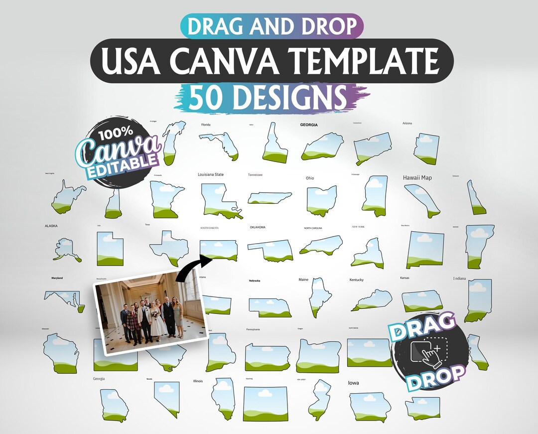 USA Map Canva Template: 50 State Designs (digital Download) - Etsy