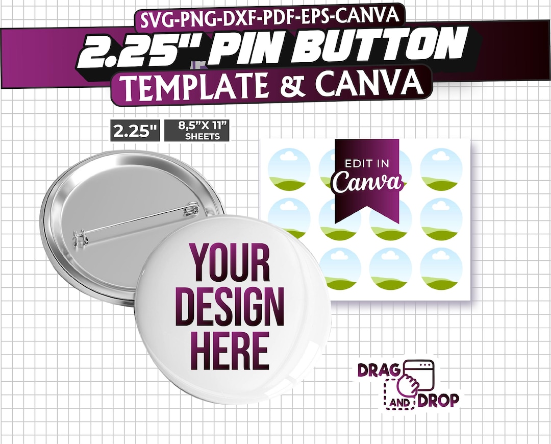 2.25 Inch Pin Button Template: Editable Canva Layout (digital Download ...