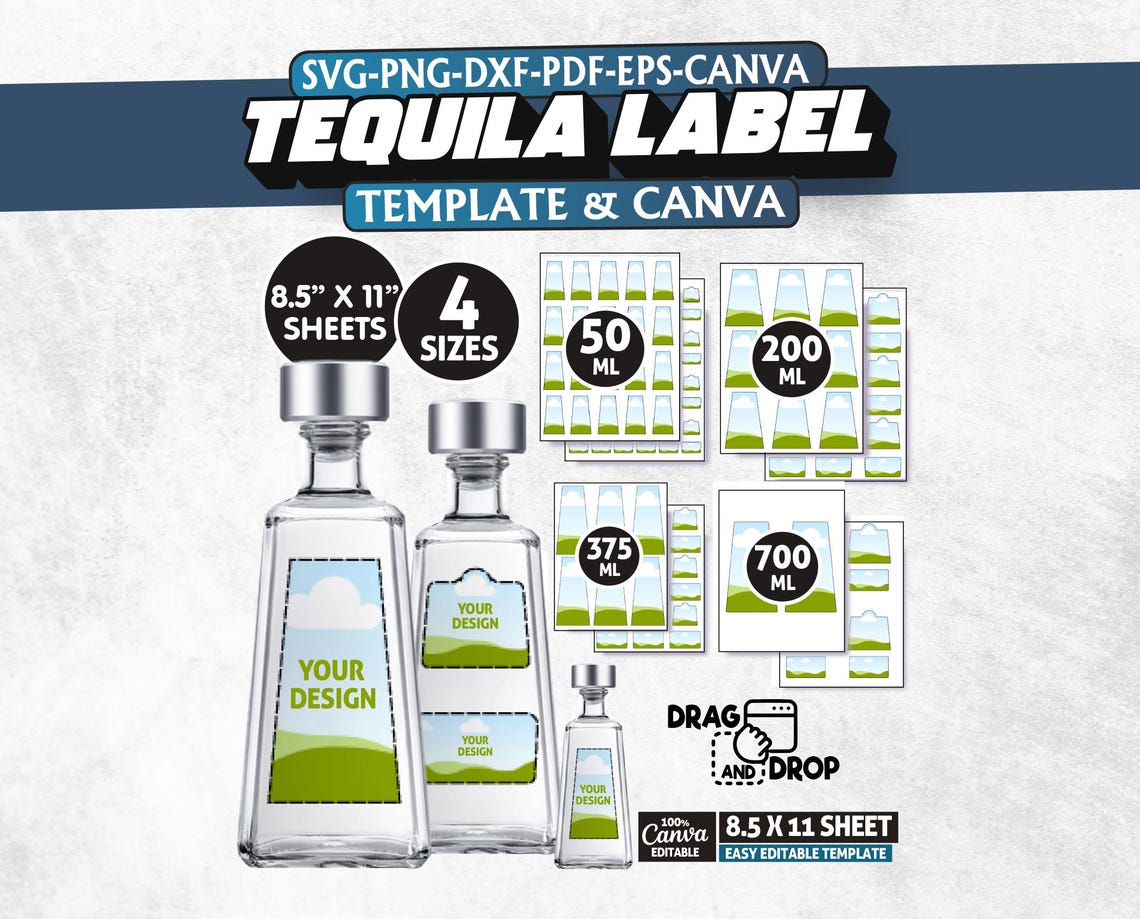 1800 Tequila Bottle Label Template SVG & CANVA Editable Bundle - 4 ...