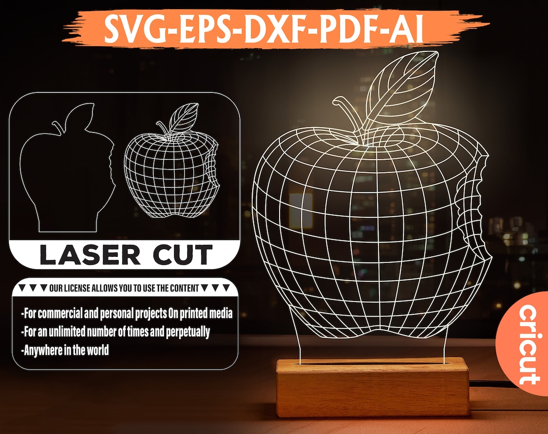 Apple 3D Lamp Vector Model, 3D Illusion Acrylic Hologram Night Led Lamp ...