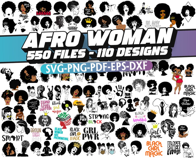 Afro Woman SVG Bundle: African American Designs, Cut Files (550 Files ...