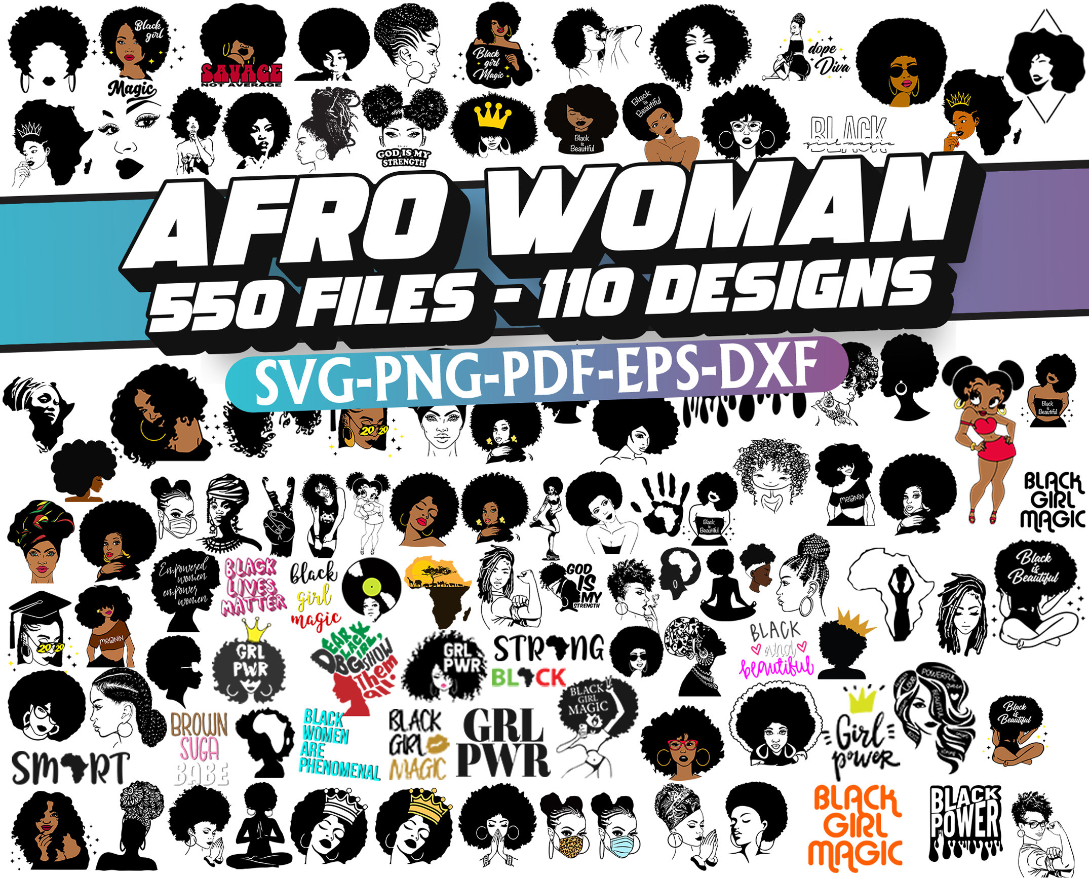 Afro Woman Svg Bundle African American Svg Afro Queen Svg Afro Girl