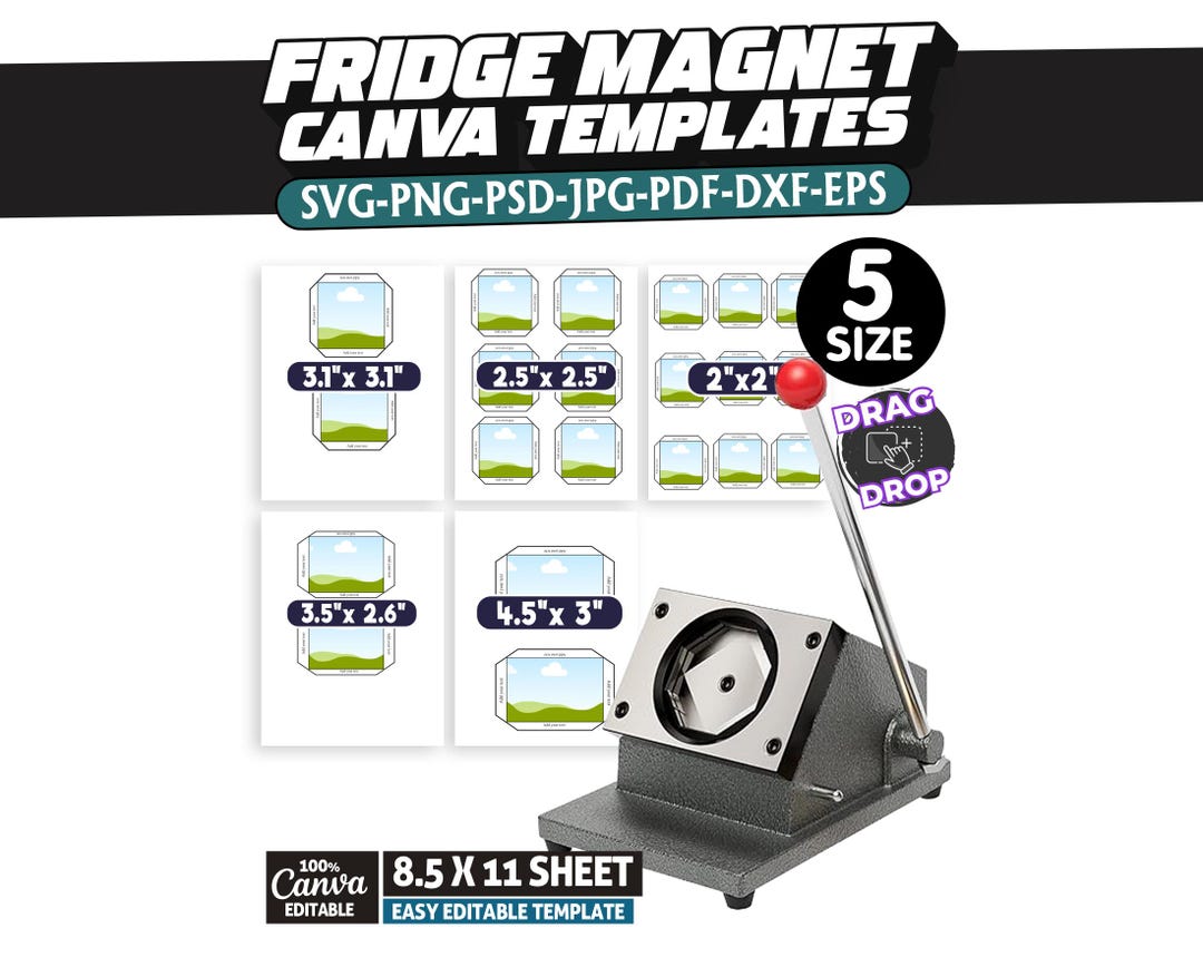 5 Sizes Square Magnet Template | Printable SVG & PNG | Photo Magnet ...