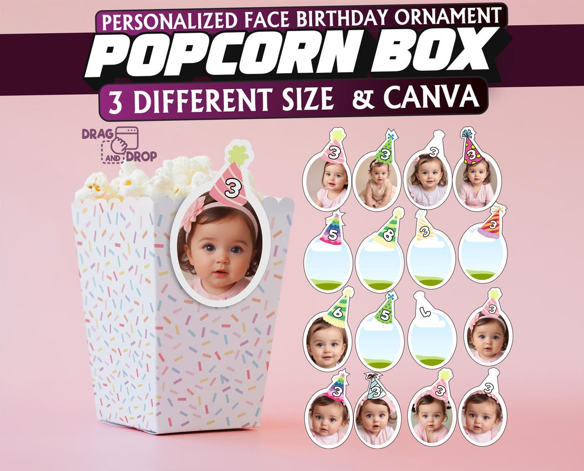 Personalized Birthday Popcorn Box Template: DIY Party Favor (editable ...