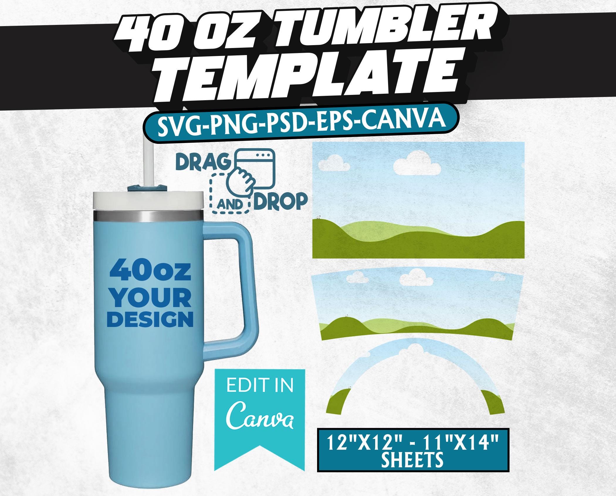 40oz Tumbler Wrap Template: Straight, Tapered, Handle Cutout (digital ...