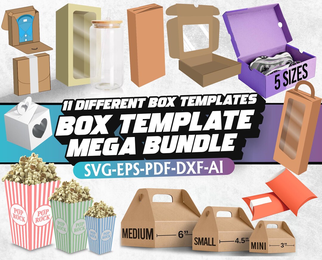 11 Box Templates Mega Bundle | Svg, Eps, Pdf, Dxf, Cutting Files | Gift ...