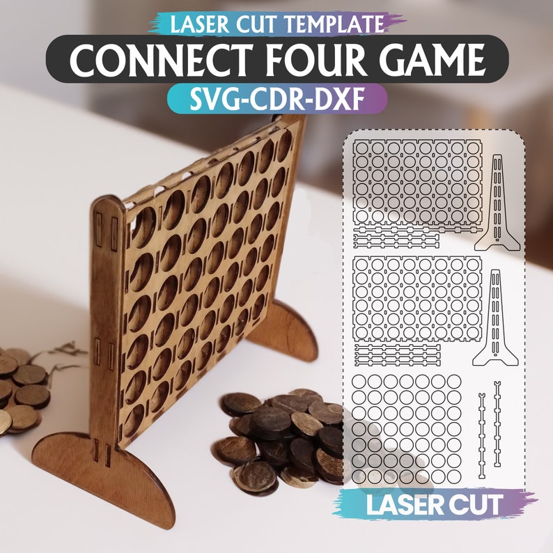 Connect Four Game Laser Cut Files Natural Wood Connect 4 - Etsy Australia