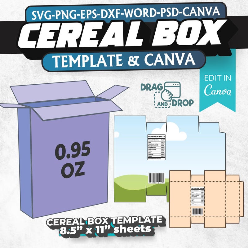Cereal Box Template - Etsy