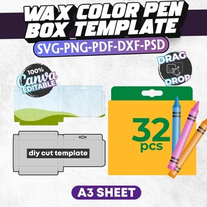 Wax Color Box Template Bundle, 5 Sizes of Color Box, Canva Editable ...