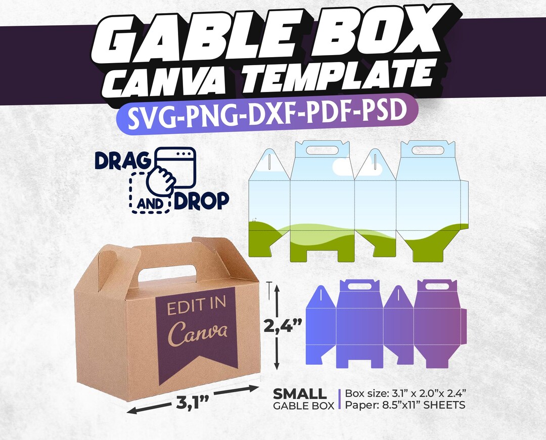 Small Gable Box Template | Mini Box Template | Diy Favor Box | Editable ...