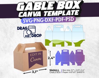 Small Gable Box Template: DIY Favor Box, Editable in Canva (digital ...