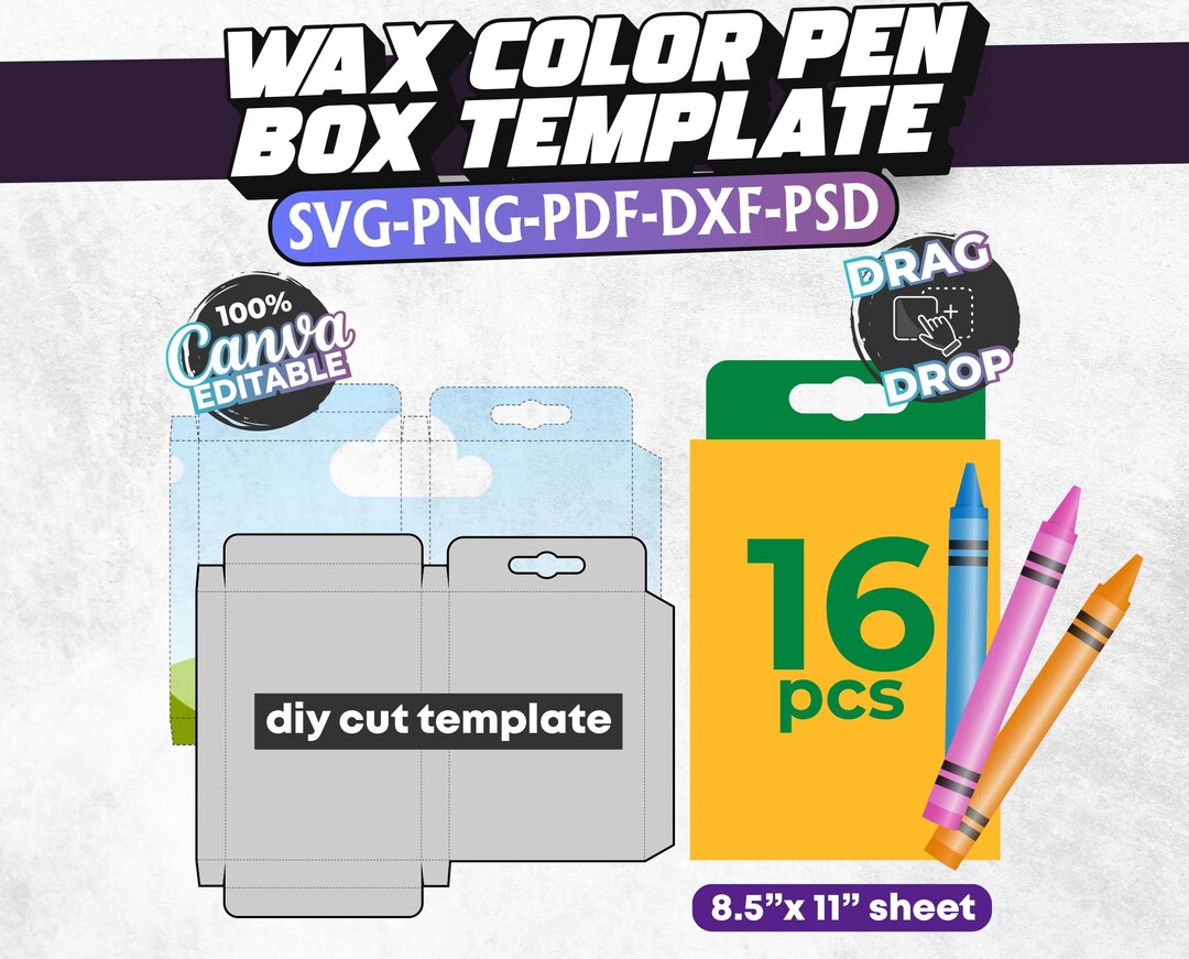 Crayon Box Svg, 16 Pcs Wax Color Pen Box Template, Crayons Template ...