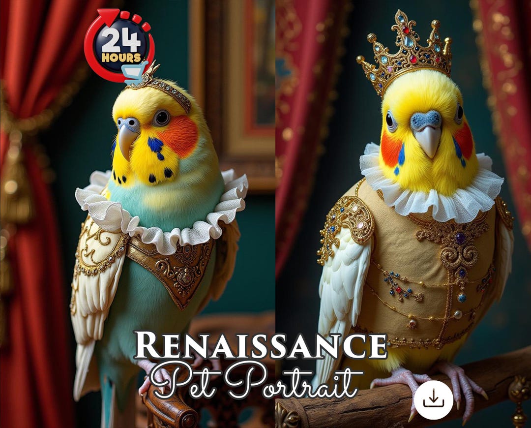 Custom Bird Portrait, Renaissance Parrot & Budgie Art, Personalized Pet ...