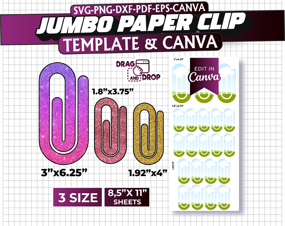 3 Sizes Jumbo Paper Clip Template, Paper Clip Cut File, Paper Clip Svg ...