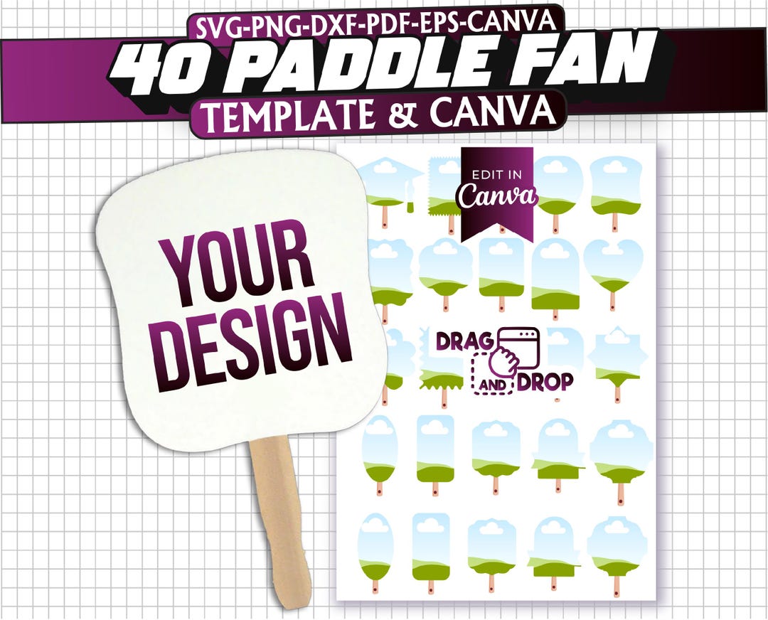 Paddle Fan Template Bundle: 40 SVG Shapes, Wedding Program, Canva ...
