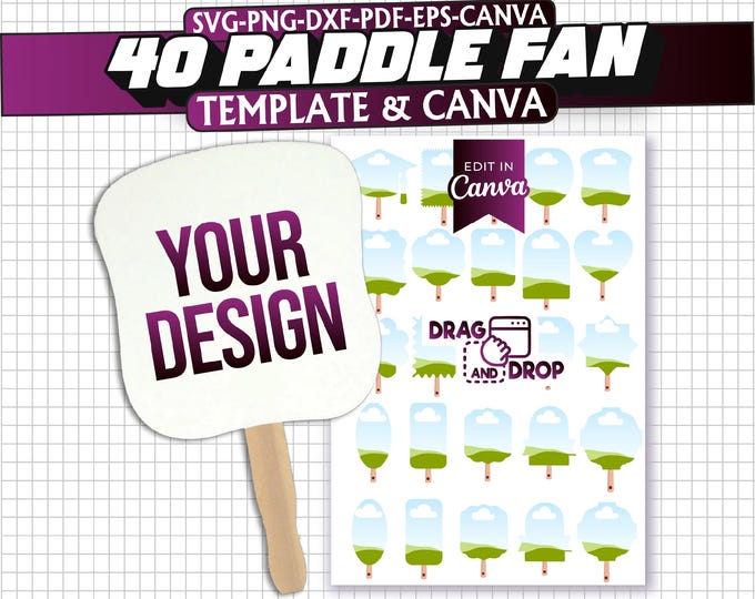 Paddle Fan Template Bundle: 40 SVG Shapes, Wedding Program, Canva ...