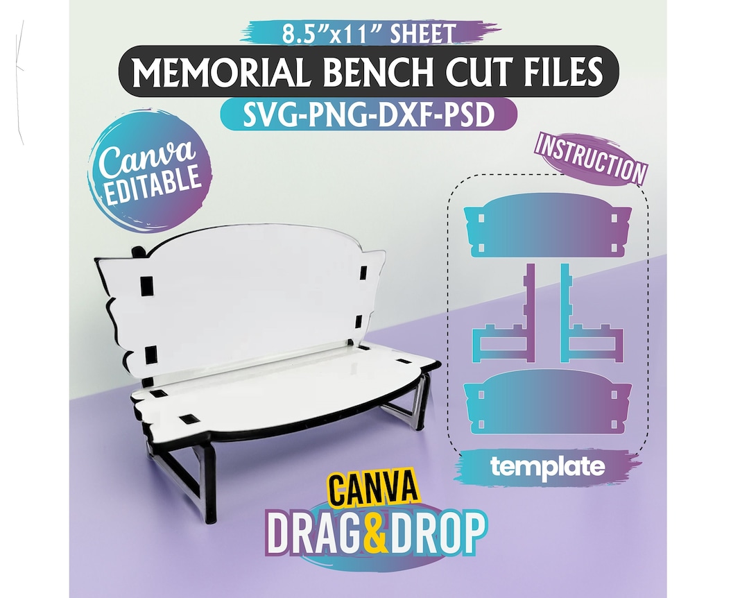 Memorial Bench Template: Rustic Garden Bench SVG Files (digital ...