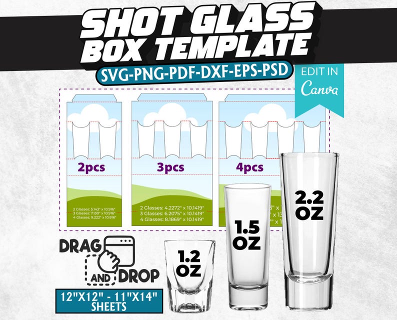 Shot Glass Box Template Bundle: DIY Party Favor Packaging (digital ...